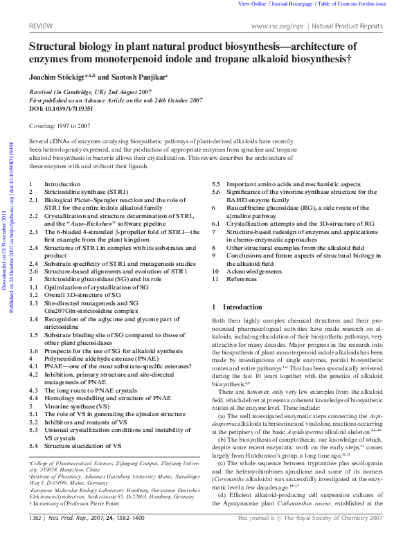 (PDF) Structural biology in plant natural product biosynthesis ...