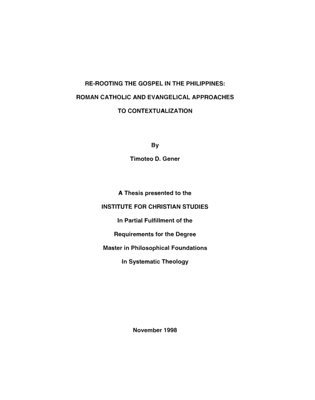 (PDF) Re-rooting the Gospel in the Philippines: Roman Catholic and ...