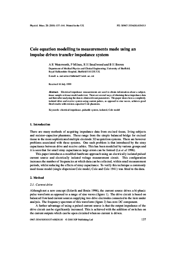 (PDF) Cole equation modelling to measurements made using an impulse ...