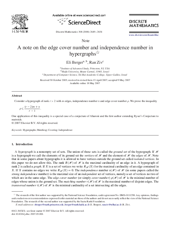 (PDF) A note on the edge cover number and independence number in ...