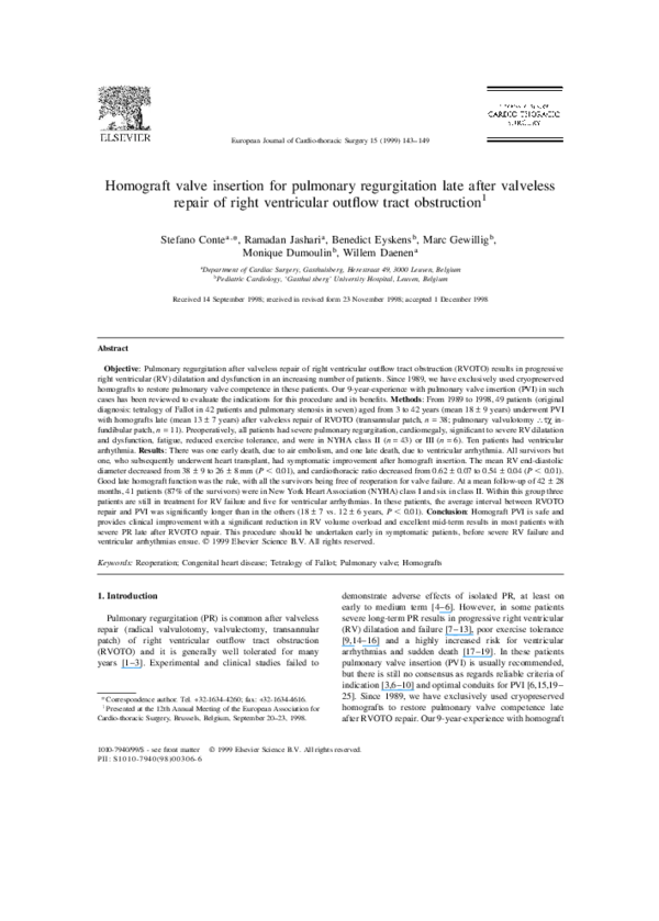 (PDF) Homograft valve insertion for pulmonary regurgitation late after ...