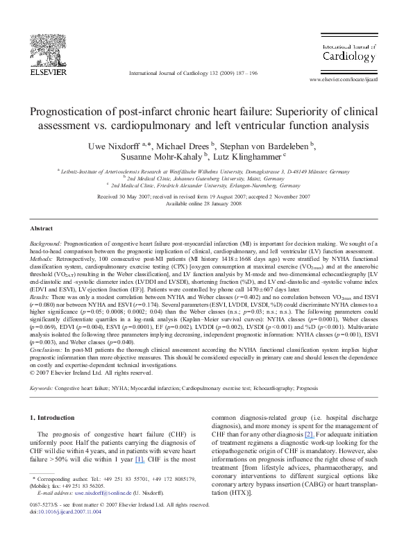 (PDF) Prognostication of post-infarct chronic heart failure: Superiority of clinical assessment ...