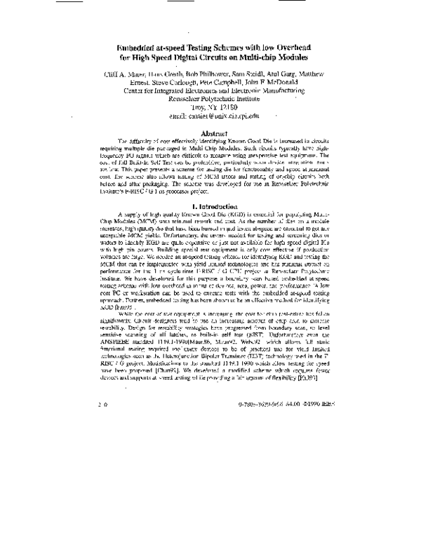 Pdf Embedded At Speed Testing Schemes With Low Overhead For High