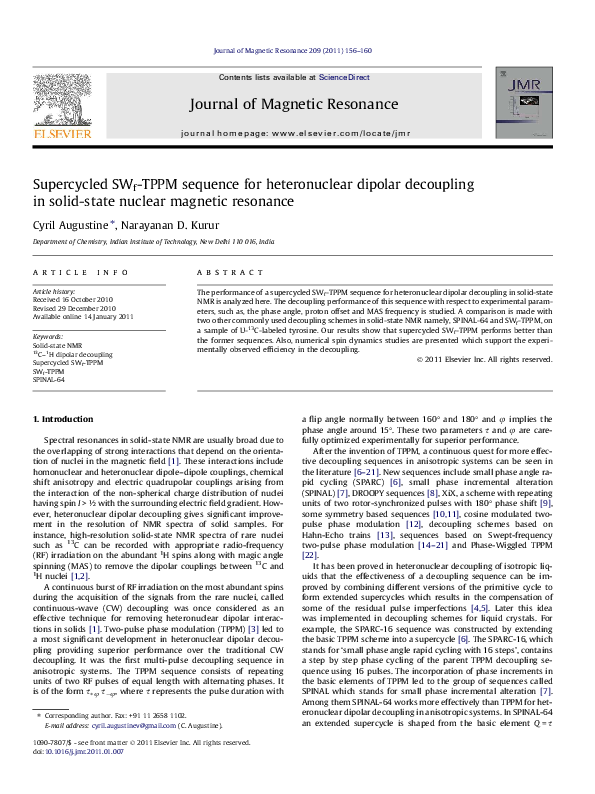 (PDF) Efficiency at high spinning frequencies of heteronuclear ...
