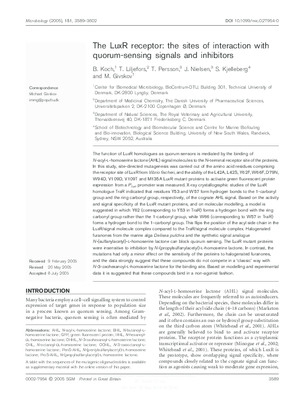 (PDF) The LuxR receptor: the sites of interaction with quorum-sensing ...
