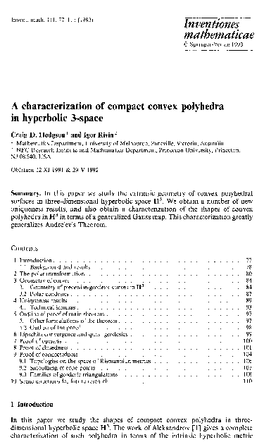 Pdf A Characterization Of Compact Convex Polyhedra In Hyperbolic 3 Space