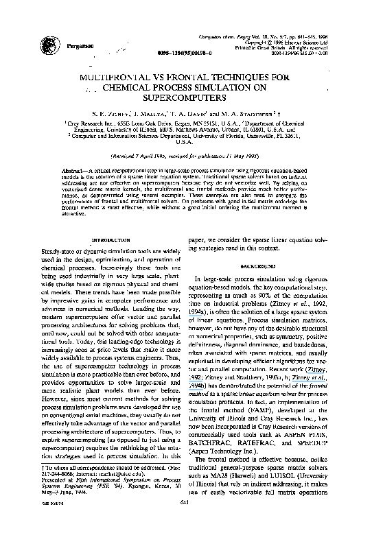 (PDF) Multifrontal vs frontal techniques for chemical process simulation on supercomputers