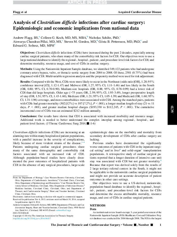 (PDF) Analysis of Clostridium difficile infections after cardiac ...