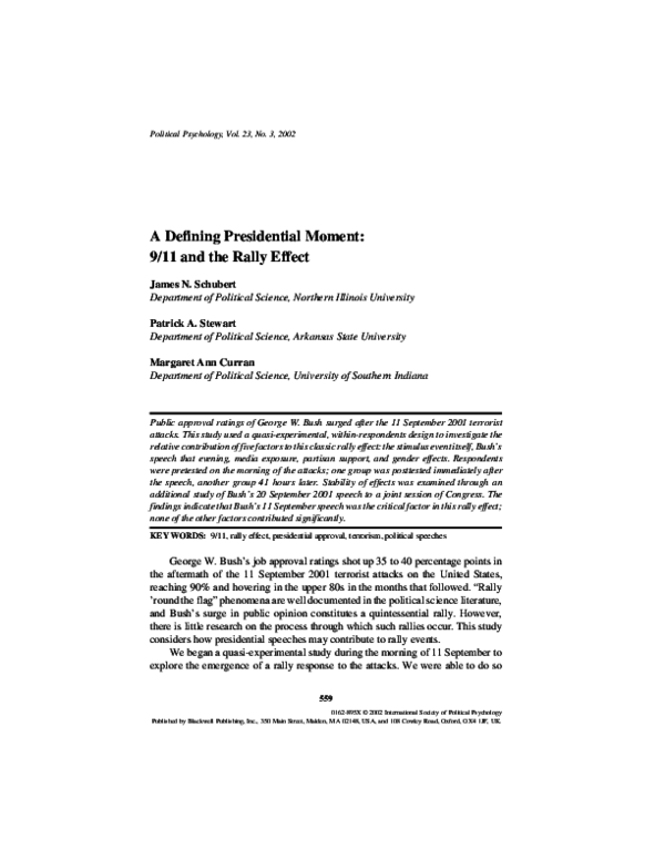 (PDF) A Defining Presidential Moment: 9/11 and the Rally Effect