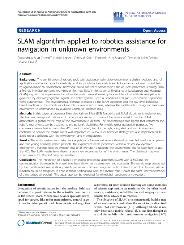 Pdf Slam Algorithm Applied To Robotics Assistance For Navigation In