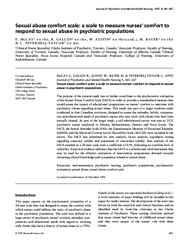(PDF) Sexual abuse comfort scale: a scale to measure nurses' comfort to ...