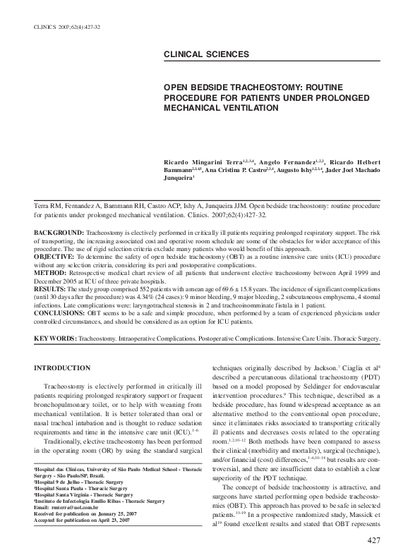 (PDF) Open bedside tracheostomy: routine procedure for patients under ...