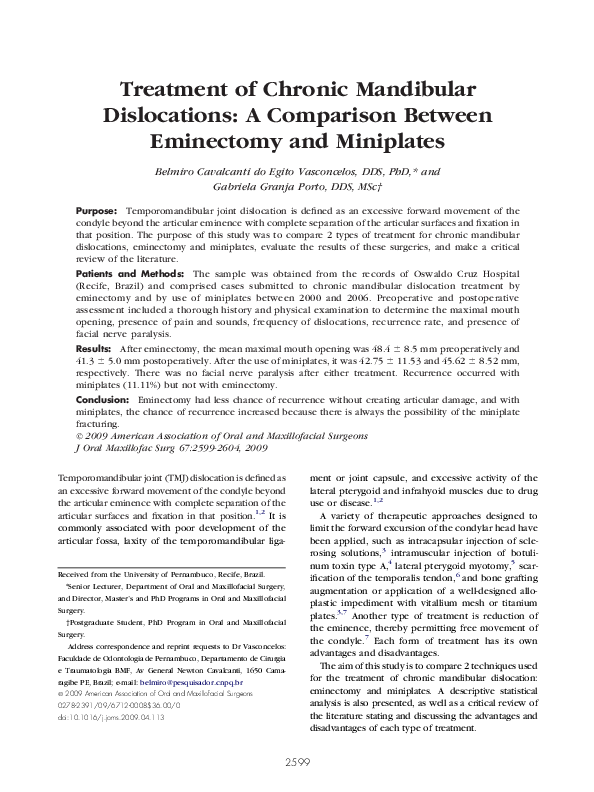 (PDF) Treatment of chronic mandibular dislocations using miniplates ...