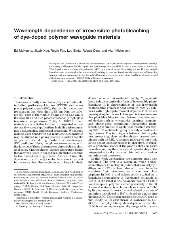 (PDF) Wavelength dependence of irreversible photobleaching of dye-doped ...