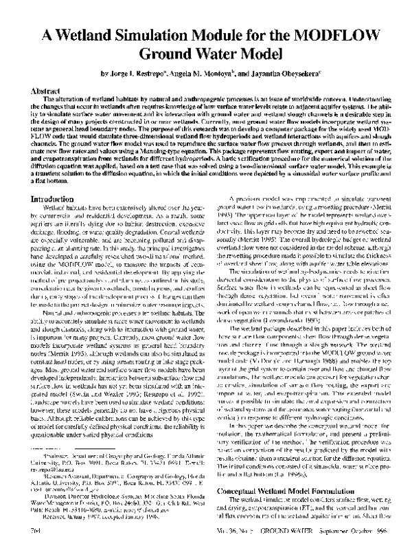 Pdf A Wetland Simulation Module For The Modflow Ground Water Model
