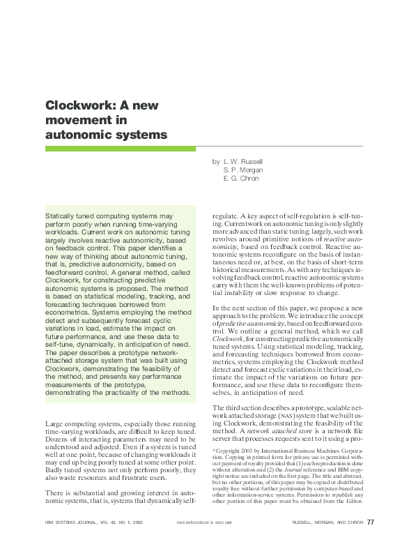 (PDF) Clockwork: A new movement in autonomic systems