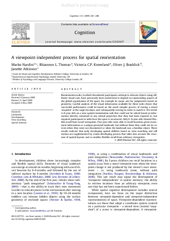 (PDF) A viewpoint-independent process for spatial reorientation