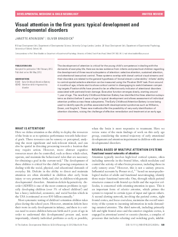 (PDF) Visual attention in the first years: typical development and ...