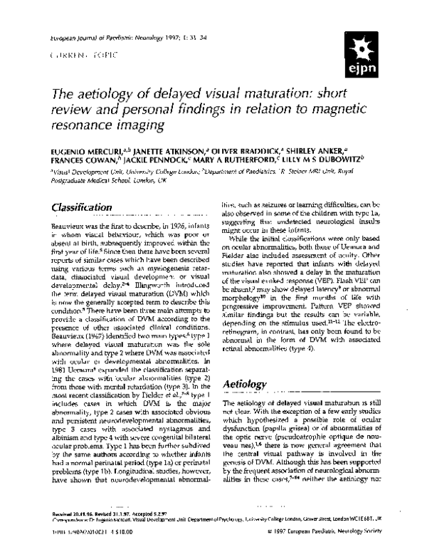 (PDF) The aetiology of delayed visual maturation: short review and ...