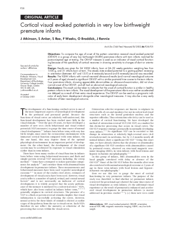 (PDF) Cortical visual evoked potentials in very low birthweight ...