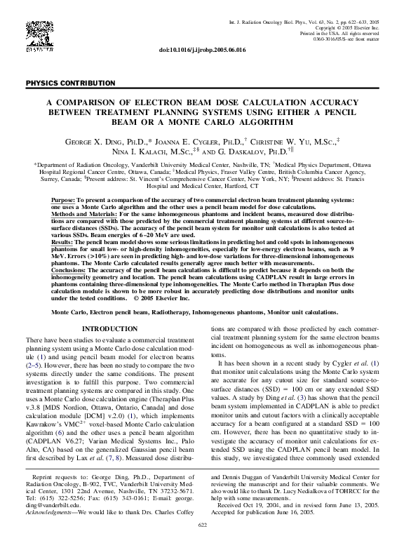 Pdf A Comparison Of Electron Beam Dose Calculation Accuracy Between Treatment Planning Systems