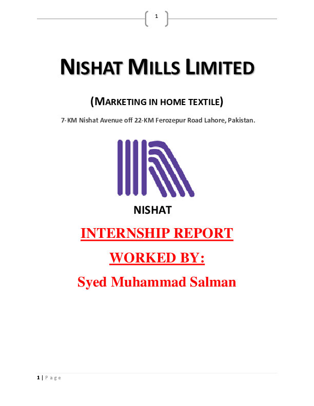(PDF) NISHAT MILLS LIMITED (MARKETING IN HOME TEXTILE) INTERNSHIP REPORT WORKED BY