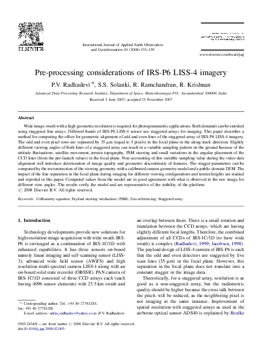 (PDF) Pre-processing considerations of IRS-P6 LISS4 imagery