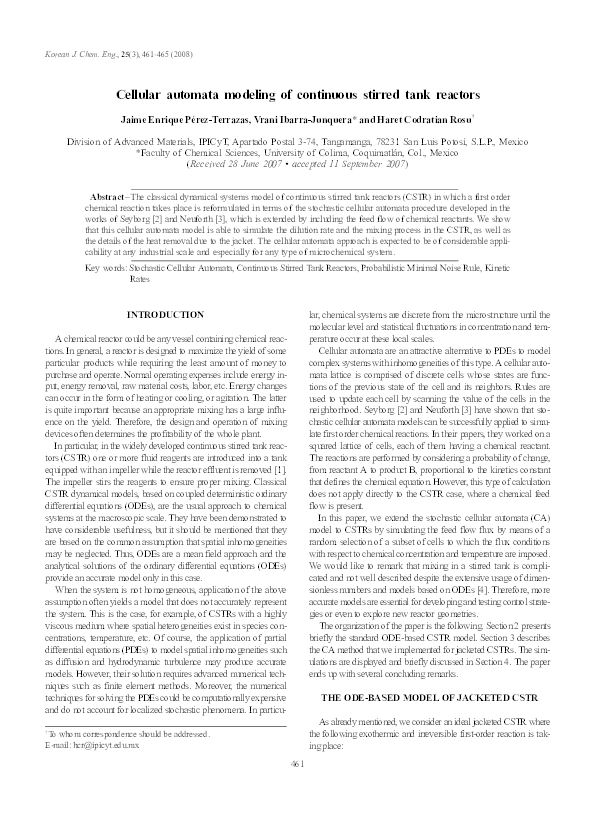 (PDF) Cellular automata modeling of continuous stirred tank reactors