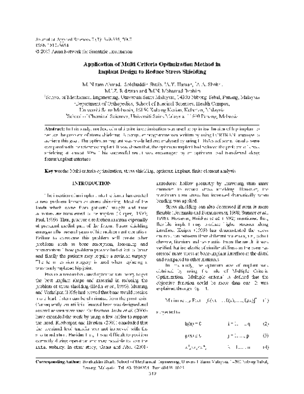 Pdf Application Of Multi Criteria Optimization Method In Implant