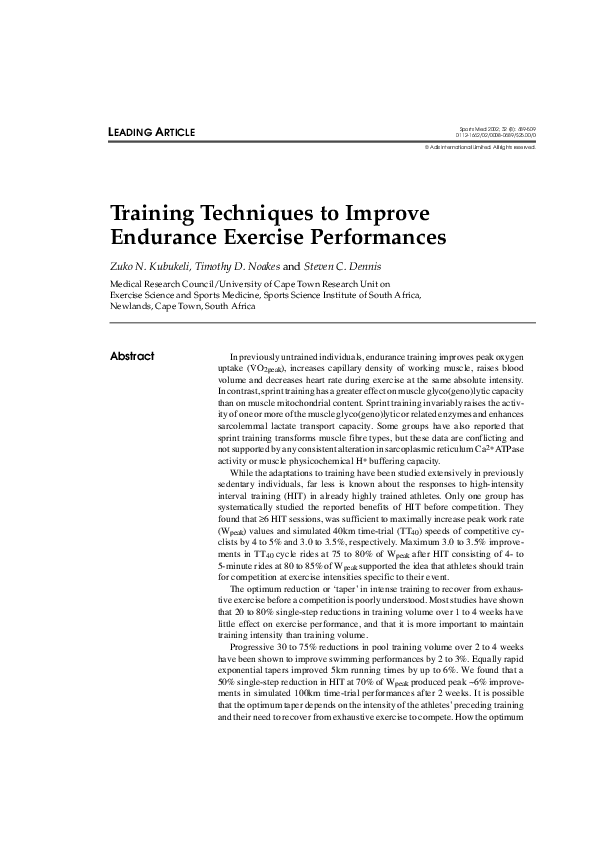 (PDF) Training Techniques to Improve Endurance Exercise Performances