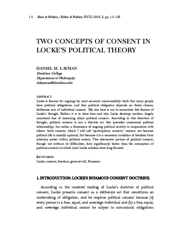 (PDF) TWO CONCEPTS OF CONSENT IN LOCKE'S POLITICAL THEORY