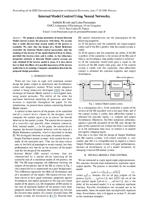 (PDF) Internal model control using neural networks