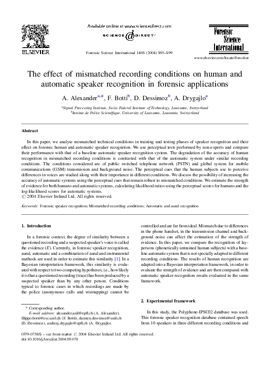 Pdf The Effect Of Mismatched Recording Conditions On Human And Automatic Speaker Recognition