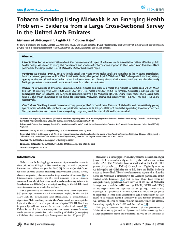 (PDF) Tobacco Smoking Using Midwakh Is an Emerging Health Problem ...