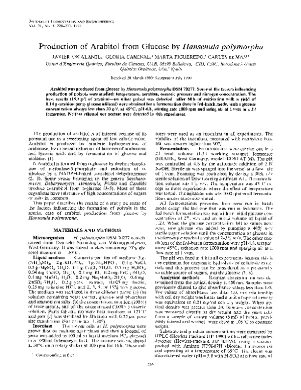 (PDF) Production of arabitol from glucose by Hansenula polymorpha