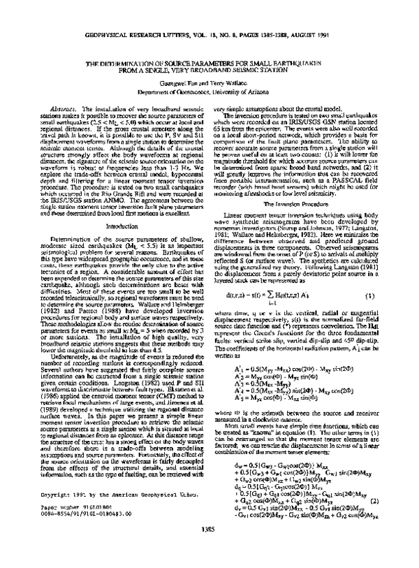 (PDF) The determination of source parameters for small earthquakes from a single, very broadband ...