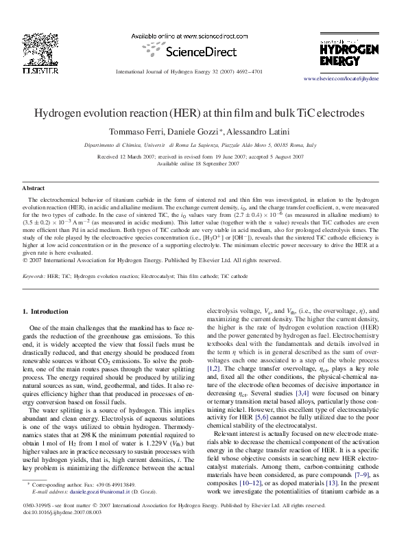 (PDF) Hydrogen evolution reaction (HER) at thin film and bulk TiC ...