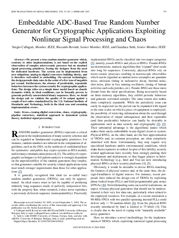 Pdf Embeddable Adc Based True Random Number Generator For