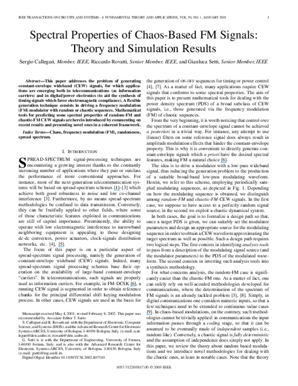(PDF) Spectral properties of chaos-based FM signals: theory and simulation results