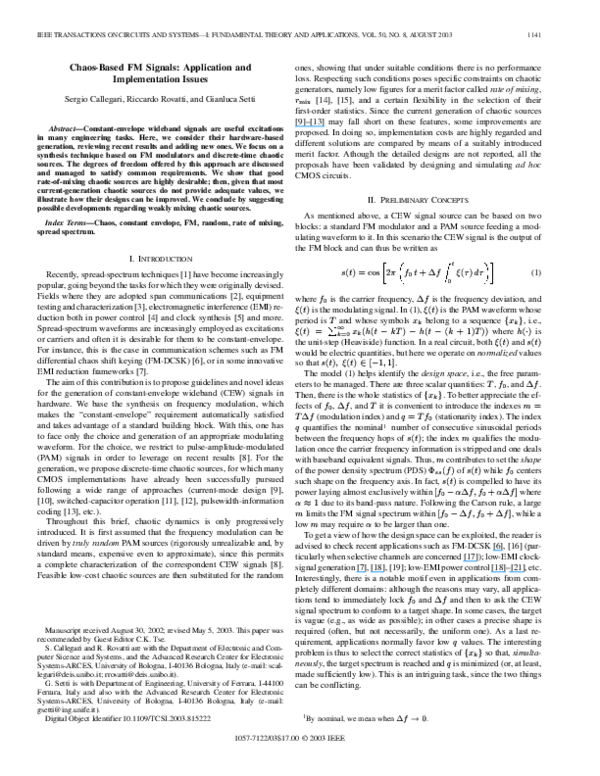 (PDF) Chaos-based FM signals: application and implementation issues