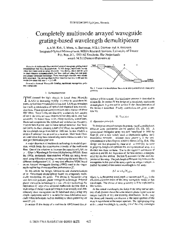 Pdf Completely Multimode Arrayed Waveguide Grating Based Wavelength