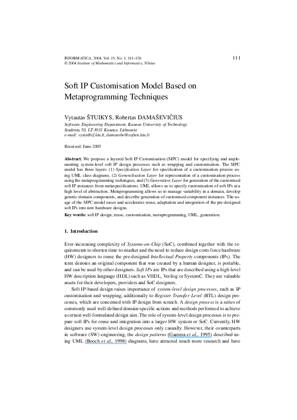 (PDF) Soft IP Customisation Model Based on Metaprogramming Techniques