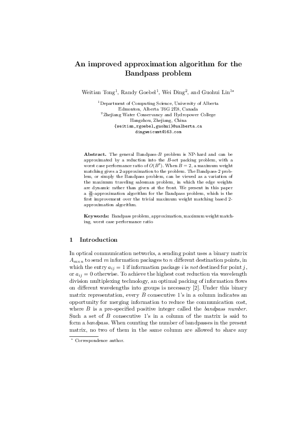 Pdf An Approximation Algorithm For The Bandpass 2 Problem Randy Goebel