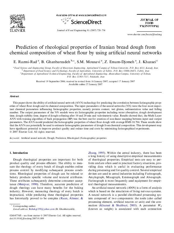 (PDF) Prediction of rheological properties of Iranian bread dough from chemical composition of ...