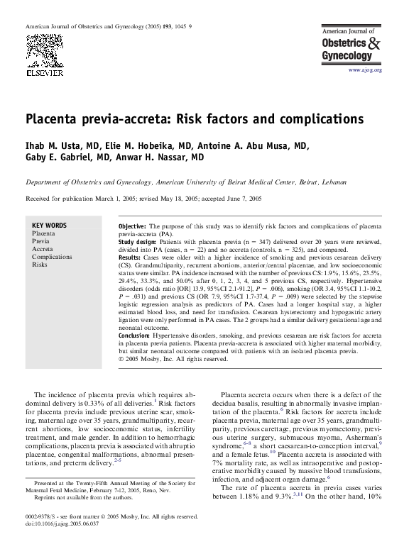 (PDF) Placenta previa-accreta: Risk factors and complications