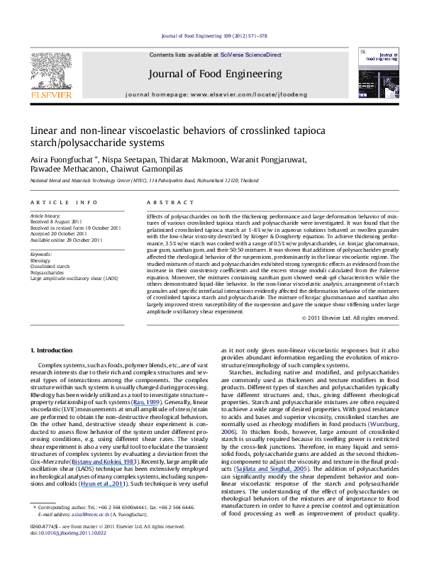 (PDF) Linear and non-linear viscoelastic behaviors of crosslinked tapioca starch/polysaccharide ...