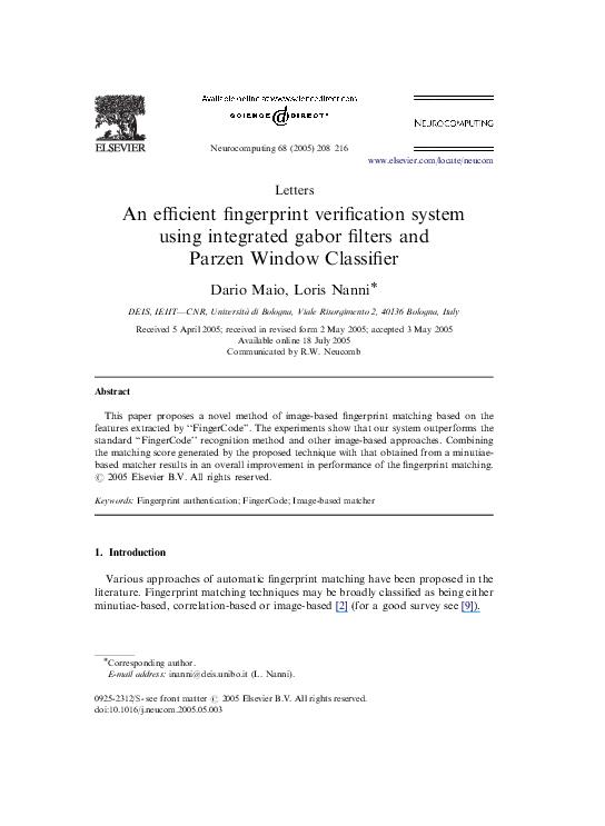 Pdf An Efficient Fingerprint Verification System Using Integrated Wavelet And Fourier Mellin