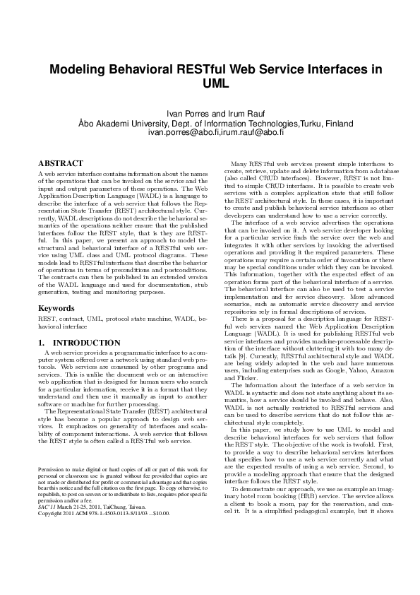 (PDF) Modeling behavioral RESTful web service interfaces in UML