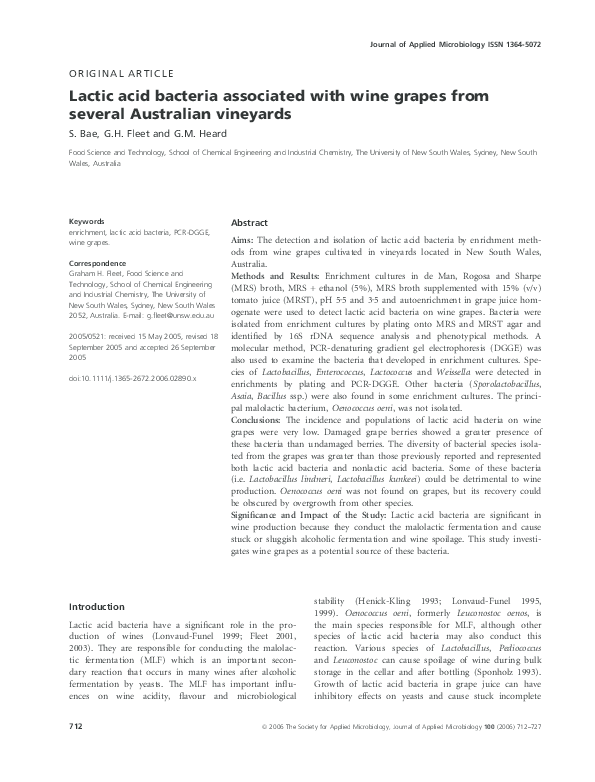 (PDF) Lactic acid bacteria associated with wine grapes from several ...