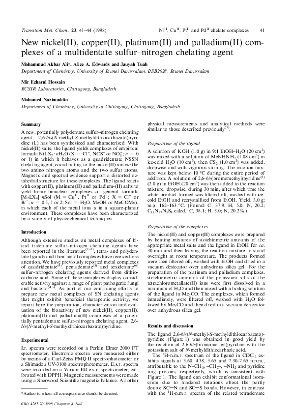 (PDF) New nickel (II), copper (II), platinum (II) and palladium (II) complexes of a multidentate ...
